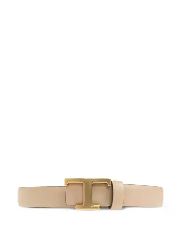 TOD'S Leather Belt With T Timeless Buckle - Neutrals