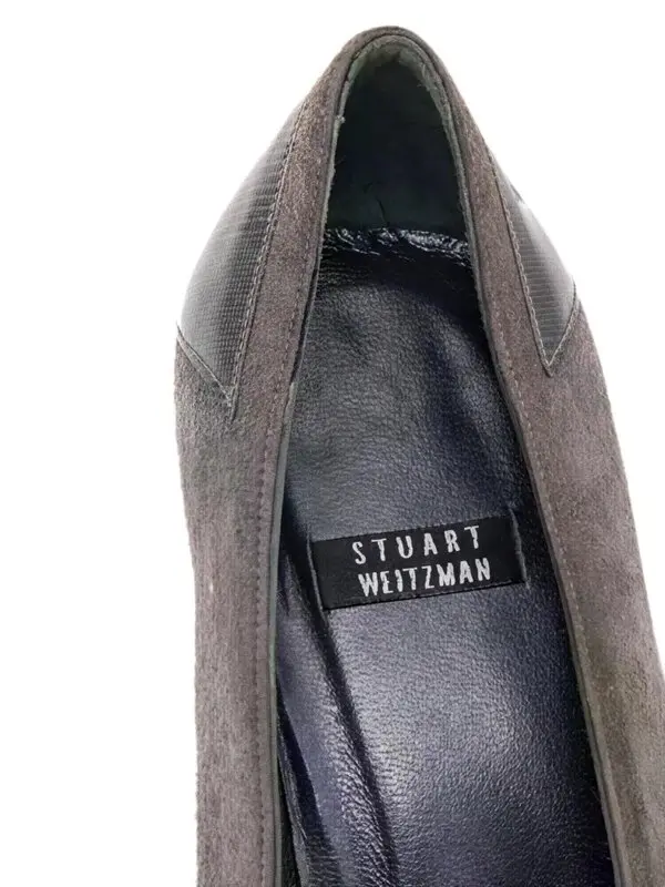 STUART WEITZMAN Suede Almond Toe Pumps With Checked Heel Counter