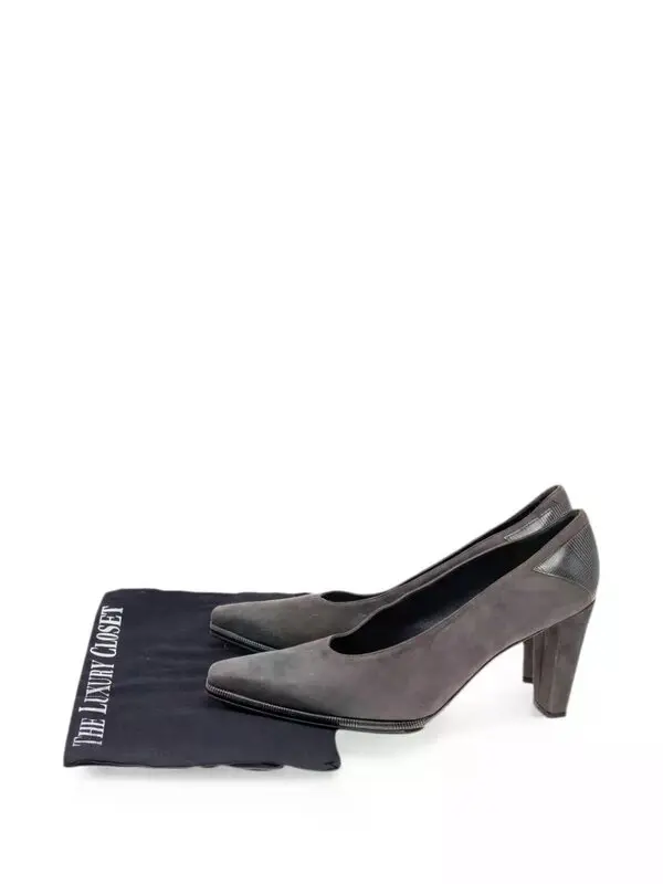 STUART WEITZMAN Suede Almond Toe Pumps With Checked Heel Counter