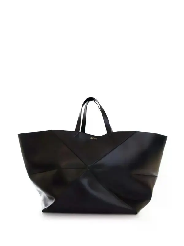 Loewe 2023 Shiny Calfskin Puzzle Fold Tote Bag - Black