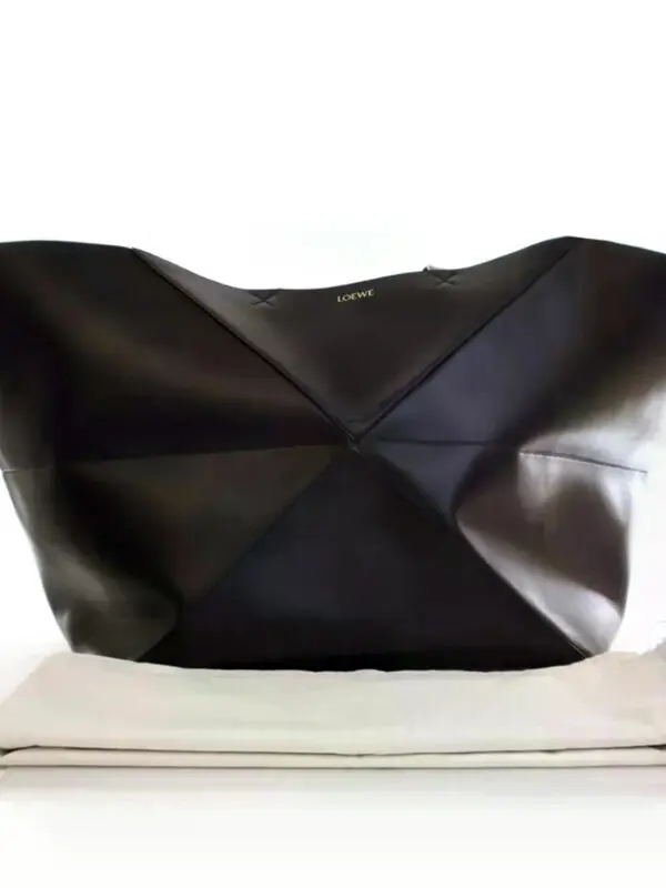 Loewe 2023 Shiny Calfskin Puzzle Fold Tote Bag - Black