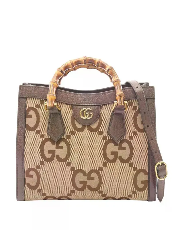 Gucci Medium Jumbo Gg Canvas Bamboo Diana Satchel