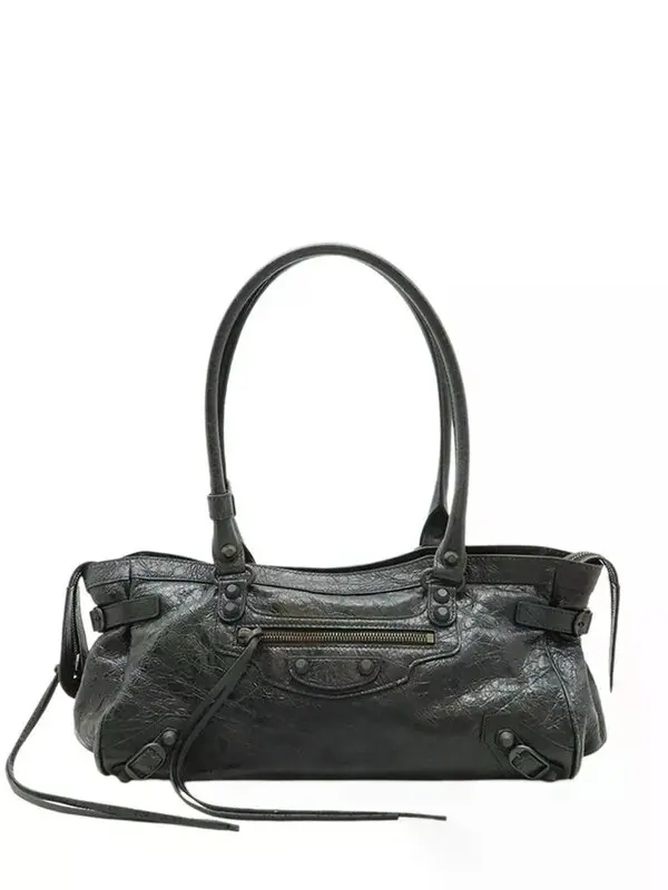 Balenciaga Lambskin Leather East West Shoulder Bag - Black