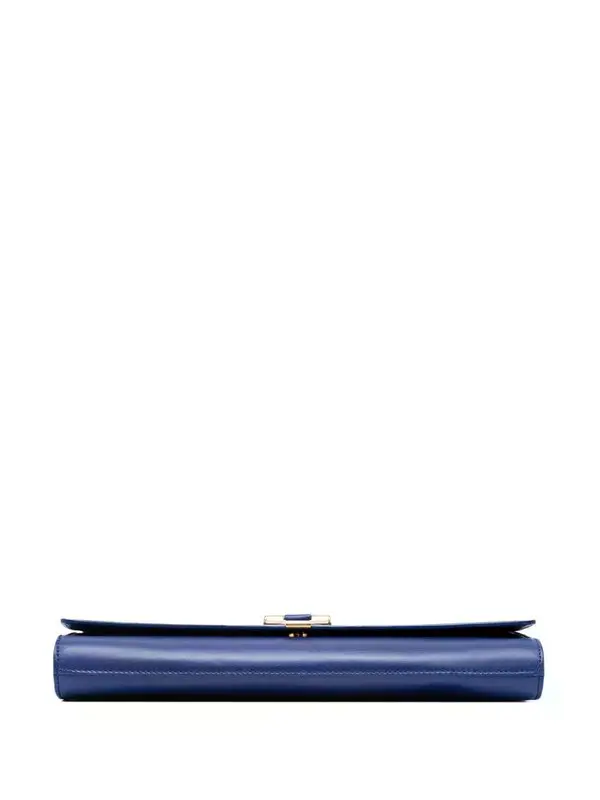 Saint Laurent Leather Clutch Bag With Gold-tone Y Hardware - Blue