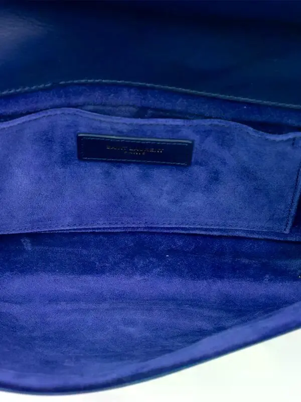 Saint Laurent Leather Clutch Bag With Gold-tone Y Hardware - Blue