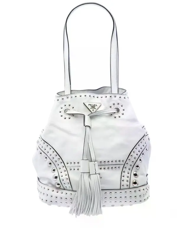 Prada Soft Calf Studded Bucket Bag - White