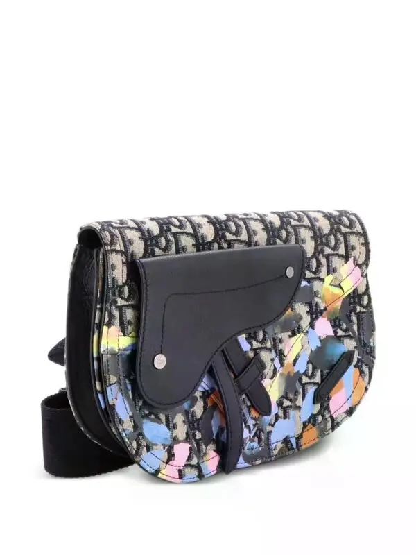Dior Saddle Messenger Pouch Alex Foxton Floral Oblique Canvas Crossbody Bag - Blue