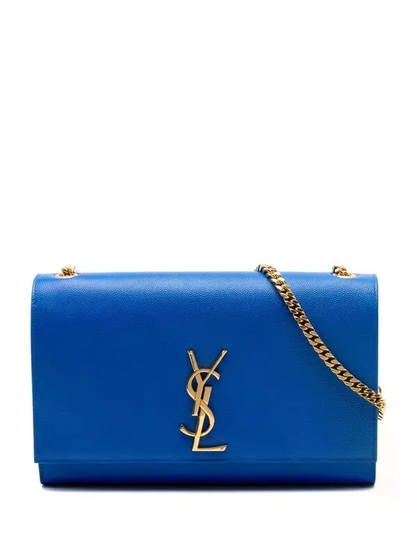 Saint Laurent Medium Grain De Poudre Monogram Kate Crossbody Bag - Blue