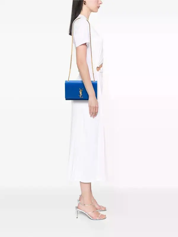 Saint Laurent Medium Grain De Poudre Monogram Kate Crossbody Bag - Blue