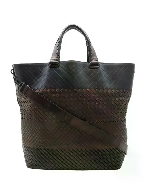 Bottega Veneta Bicolor Nappa Intrecciato Imperatore Convertible Tote Satchel - Brown
