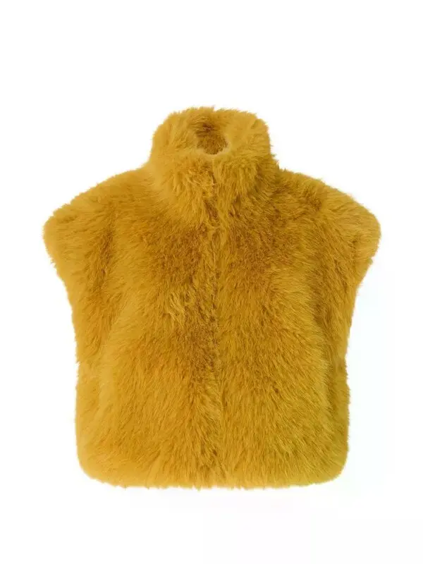 Pinko High-neck Faux Fur Gilet - Yellow