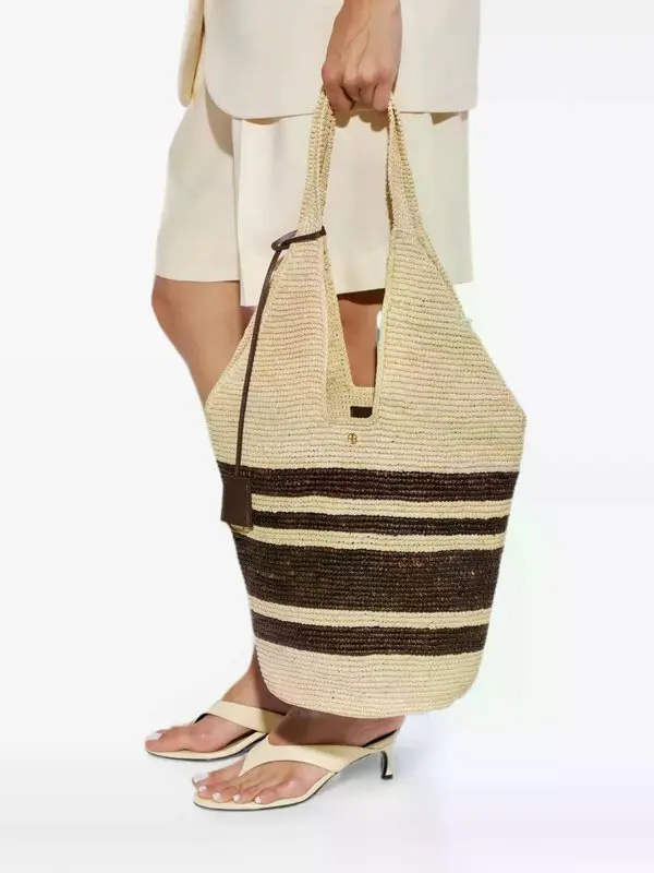 ANINE BING Leah Striped Raffia Tote Bag - Neutrals