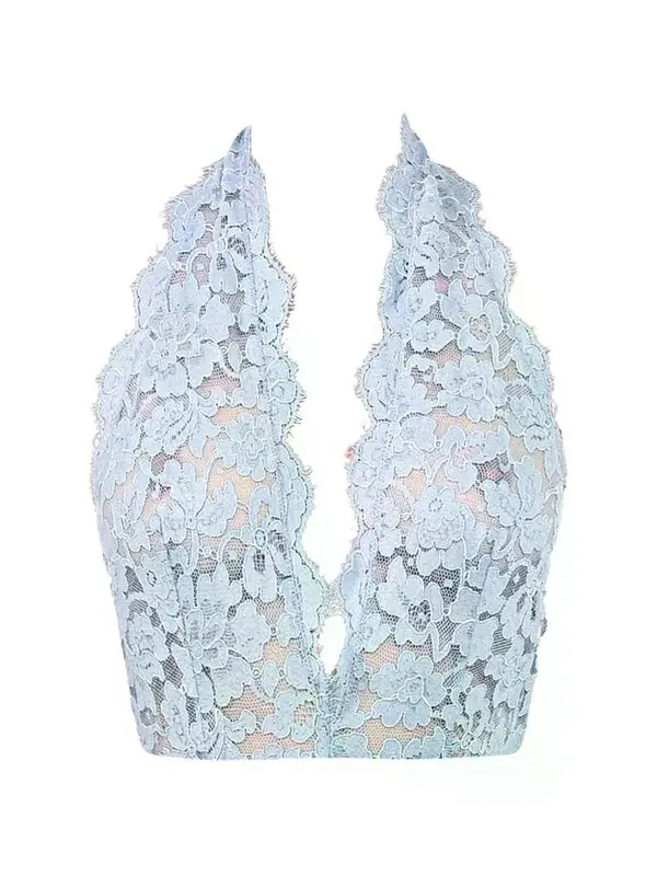 ROWEN ROSE Lace-overlay Halterneck Bodysuit - Blue
