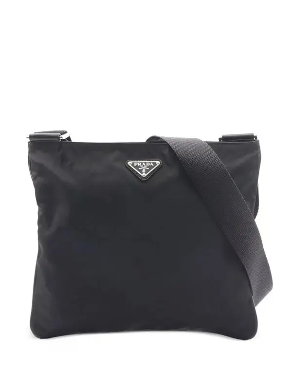 Prada Logo Plaque Shoulder Bag - Black