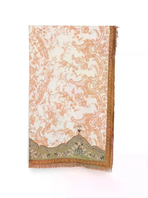 PIERRE-LOUIS MASCIA Floral-print Fringed Scarf - Neutrals