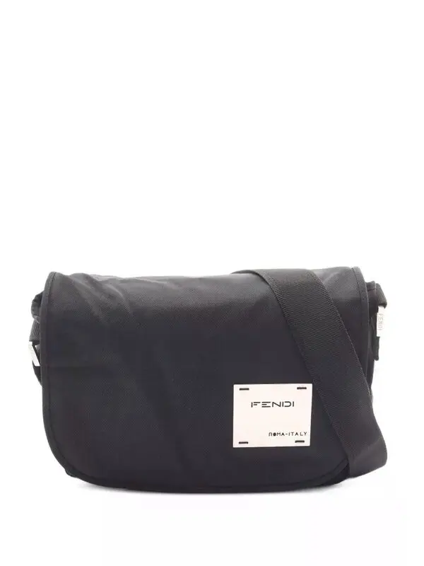 Fendi 2000s Logo Plate Shoulder Bag - Black