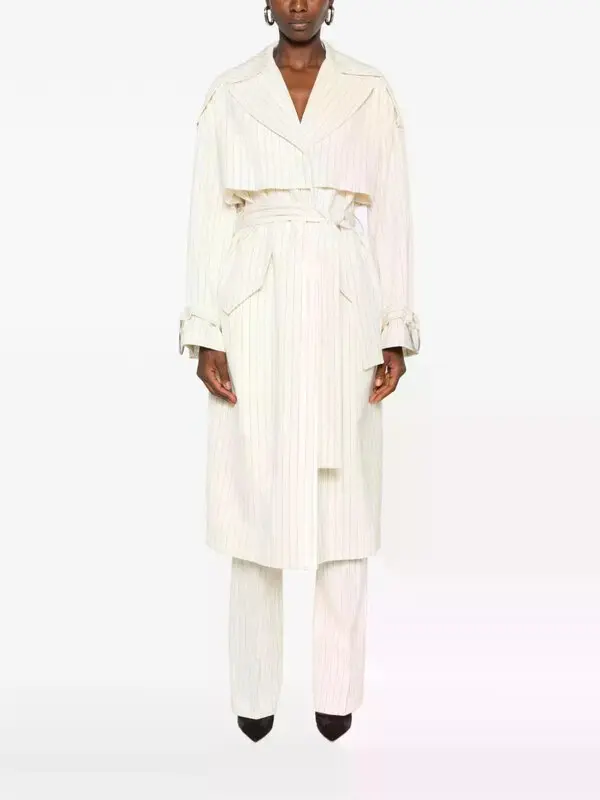 DONDUP Pinstripe Pattern Belted Trench Coat