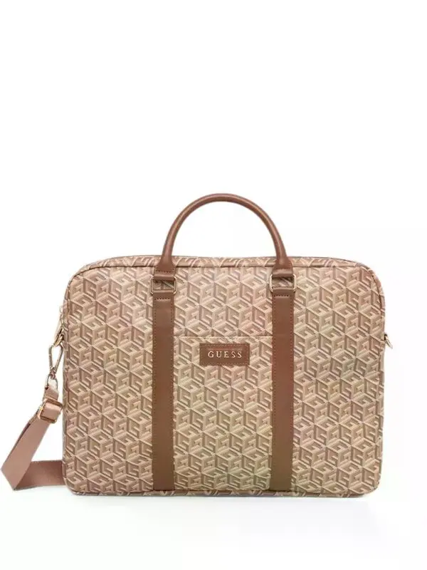 Guess G-cube Monogram Laptop Bag - Neutrals