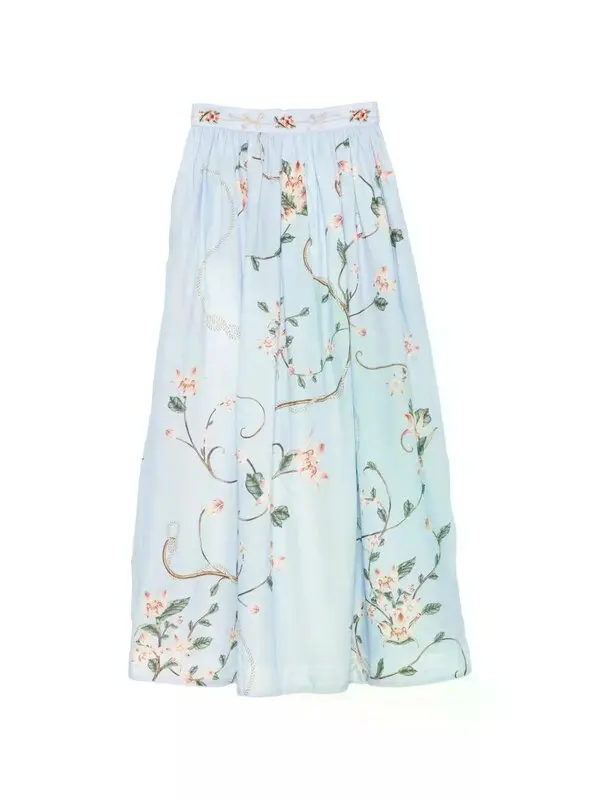 Agua Bendita Linen Maxi Skirt - Blue