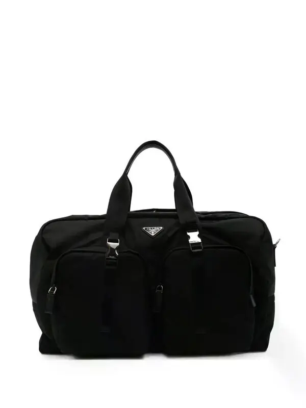 Prada Re-nylon Logo Plaque Luggage Bag - Black