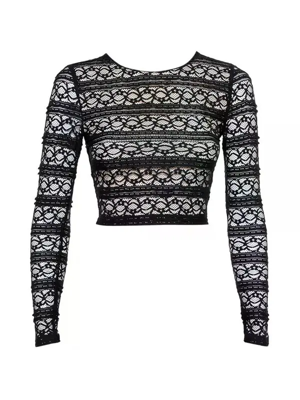 Alice + Olivia Lace Twist Back Long Sleeve Top - Black