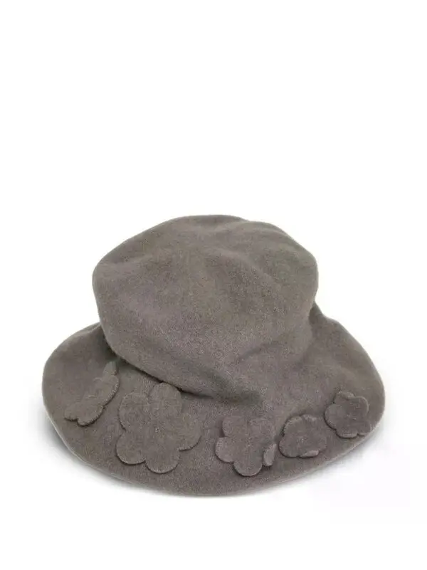 SCHA Flower-appliqué Wool Cloche Hat - Grey