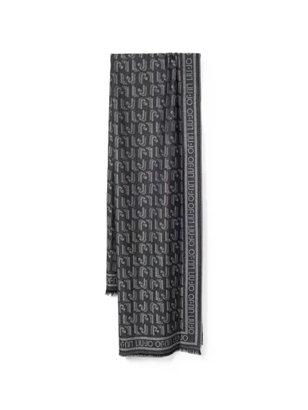 Liu Jo Logo-jacquard Frayed Scarf - Black