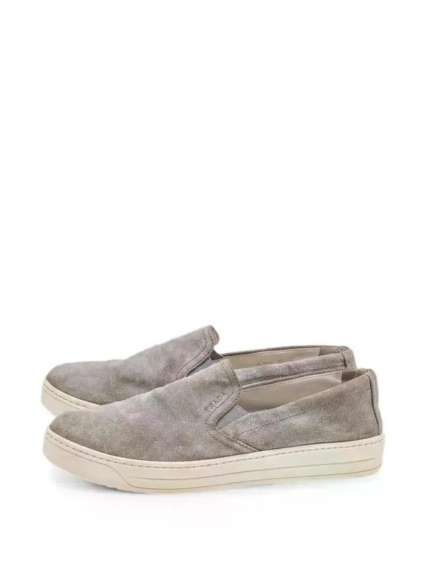 Prada Suede Round Toe Slip-on Sneakers - Grey