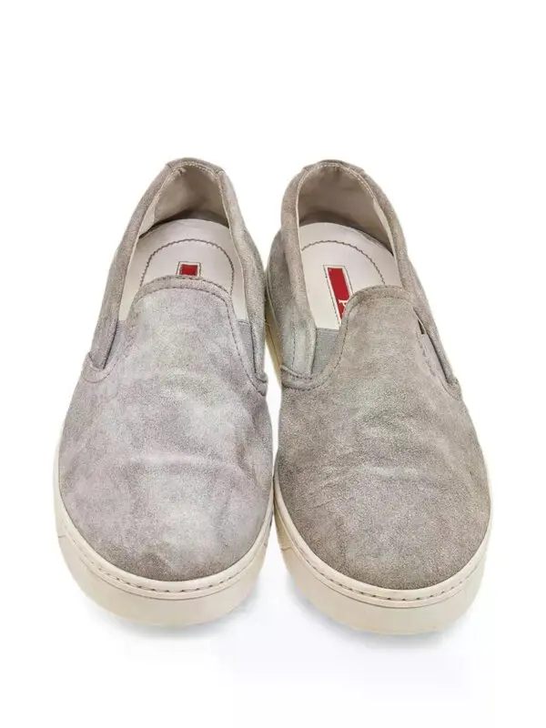 Prada Suede Round Toe Slip-on Sneakers - Grey
