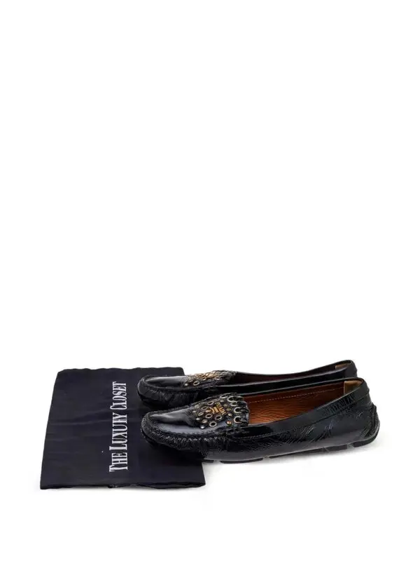Prada Patent Leather Studded Logo Detail Boat Shoes