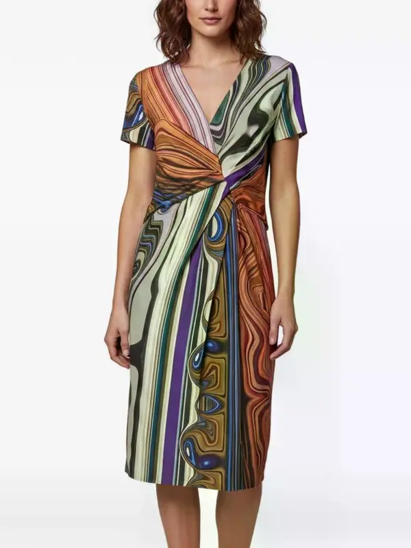 Escada Sonia Rykiel Draped Jersey Midi Dress With Swirl Print