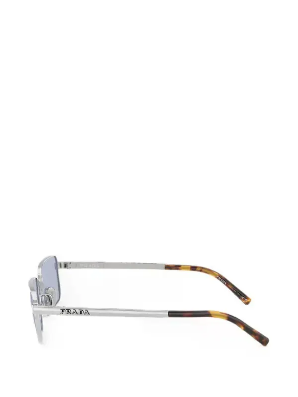 Prada Tone Rectangle Frame Sunglasses With Blue-tinted Lenses - Silver