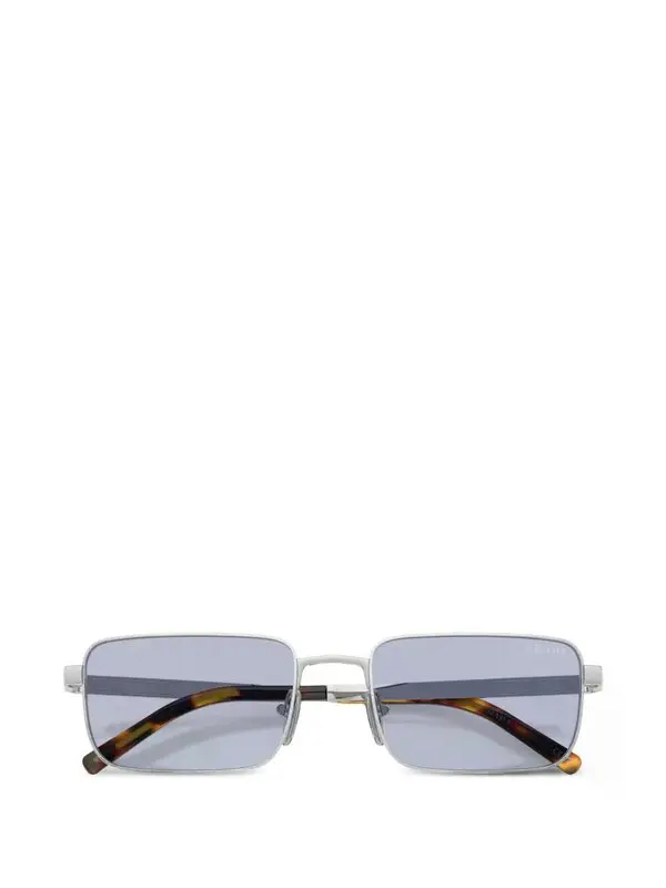 Prada Tone Rectangle Frame Sunglasses With Blue-tinted Lenses - Silver