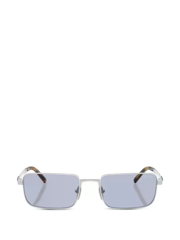 Prada Tone Rectangle Frame Sunglasses With Blue-tinted Lenses - Silver