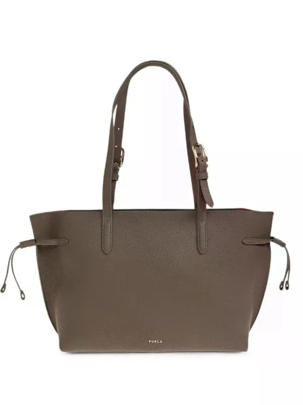 Furla Grainy Leather Tote Bag With Drawstring Details - Brown