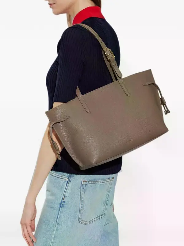 Furla Grainy Leather Tote Bag With Drawstring Details - Brown