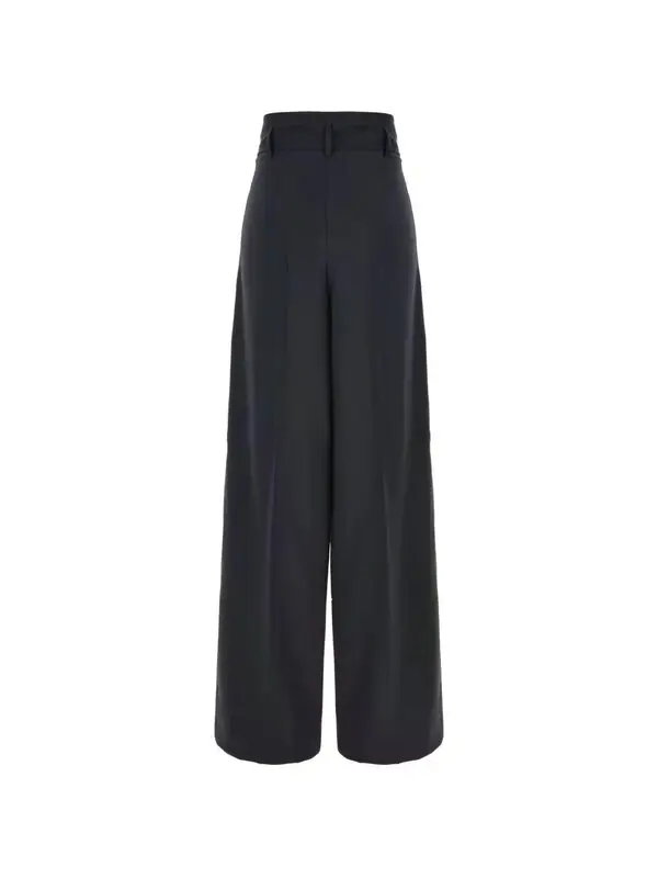 Max Mara Navy Virgin Wool Pleated Wide-leg Trousers