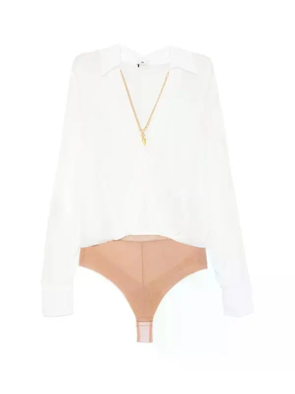 Elisabetta Franchi Sheer Chain-detail Wrap-front Bodysuit - White