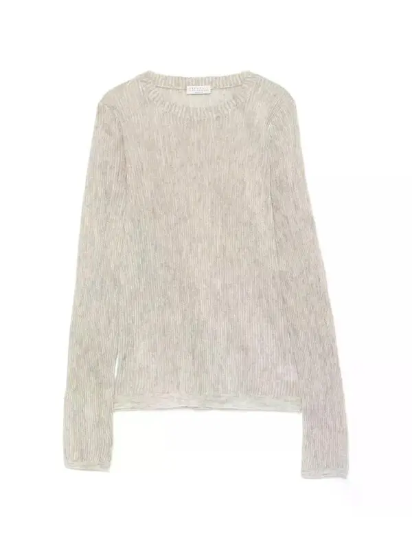 Brunello Cucinelli Ribbed Knit Long Sleeve Top - Grey