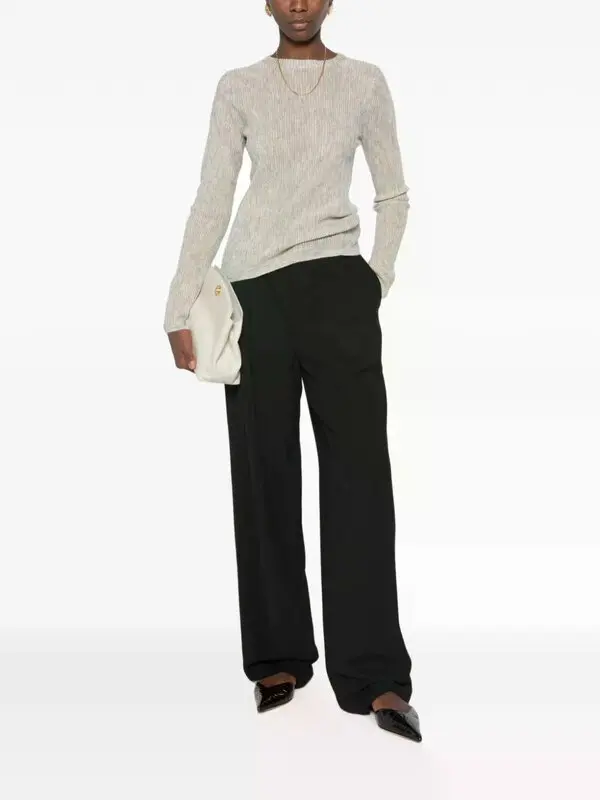 Brunello Cucinelli Ribbed Knit Long Sleeve Top - Grey