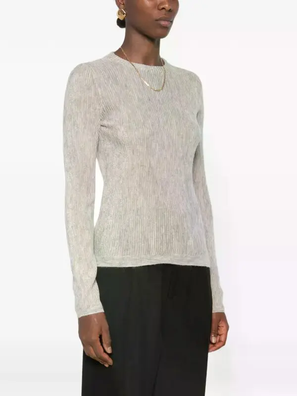 Brunello Cucinelli Ribbed Knit Long Sleeve Top - Grey
