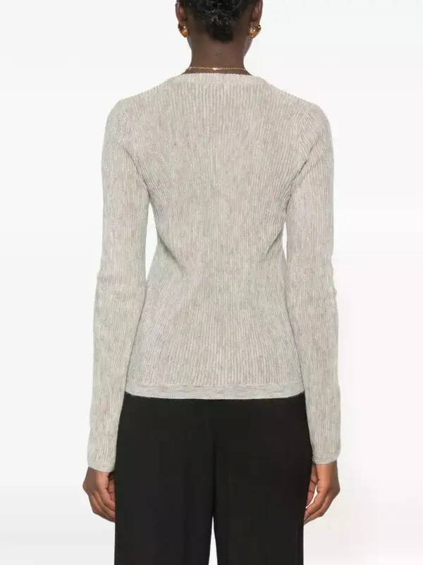 Brunello Cucinelli Ribbed Knit Long Sleeve Top - Grey