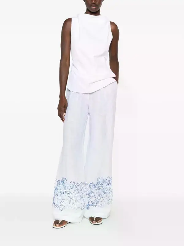 Ermanno Scervino Embroidered Linen Wide Leg Trousers - White