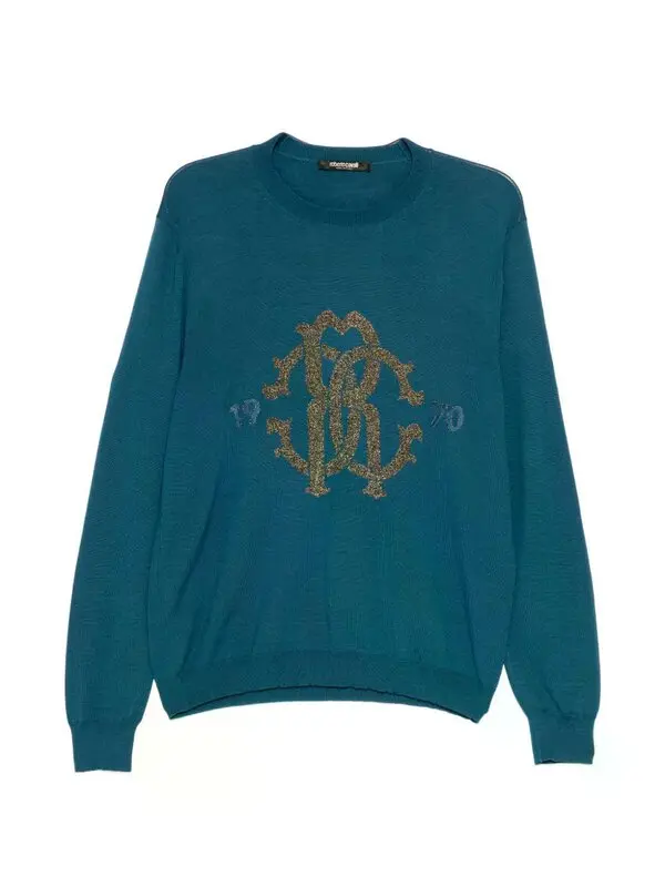 Roberto Cavalli Logo-embroidered Crew Neck Sweater - Blue