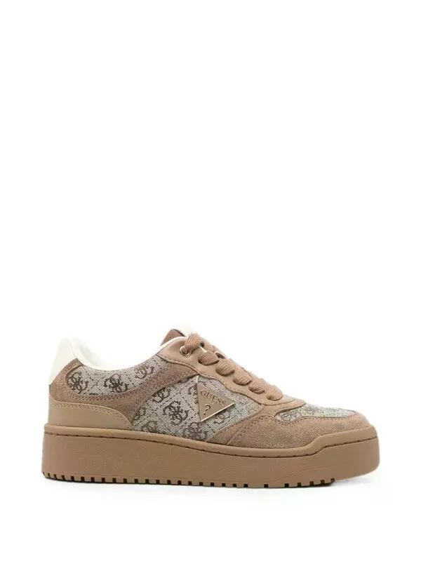 Guess Monogram Panel Lace-up Platform Sneakers - Brown