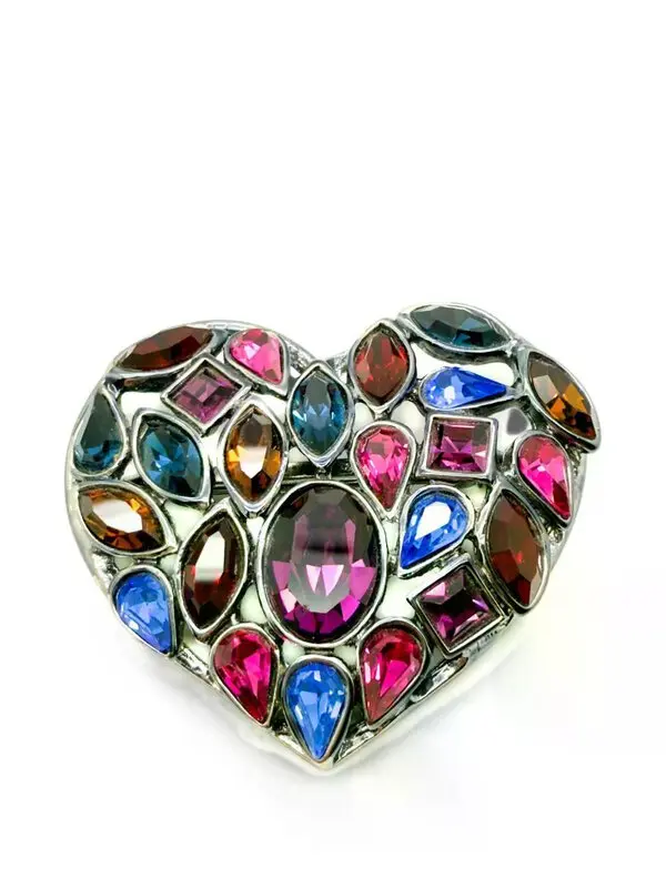 JENNIFER GIBSON JEWELLERY 1980s Heart-motif Crystal Embellished Brooch - Silver