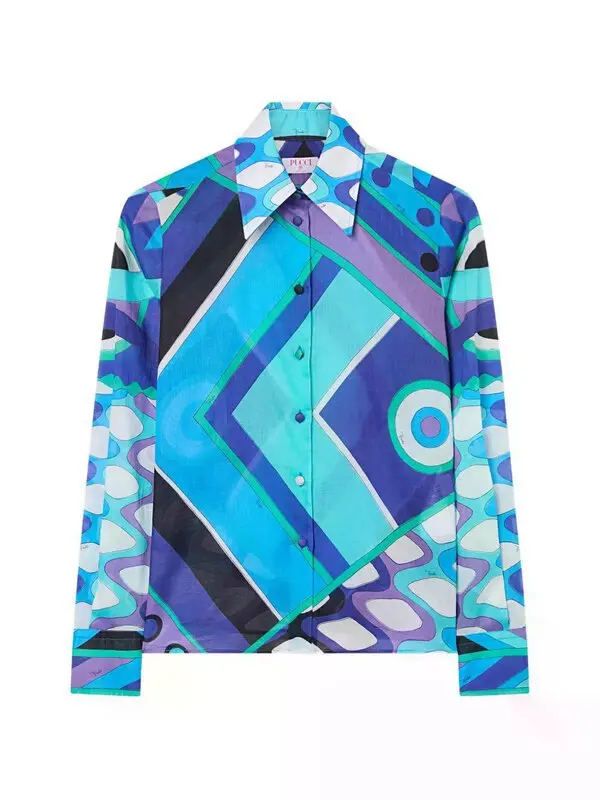 Emilio Pucci Geometric Print Cotton Muslin Shirt - Blue
