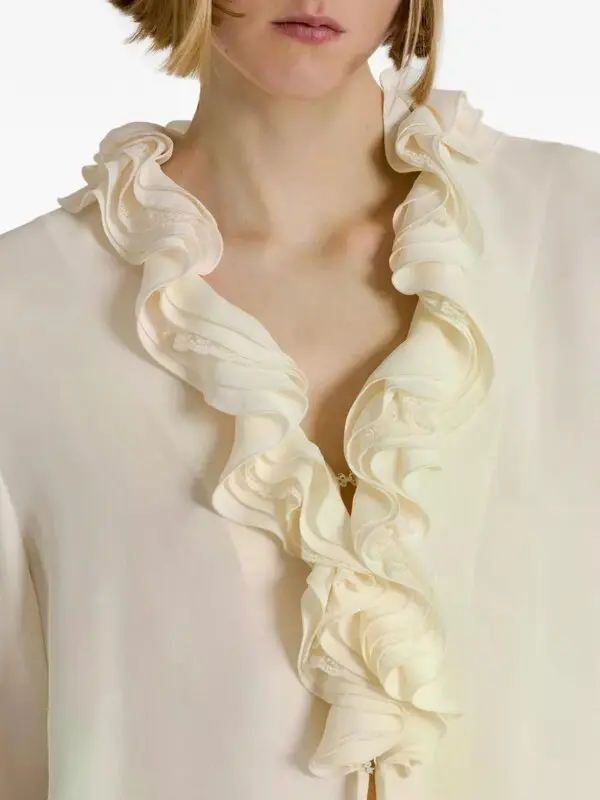 Alberta Ferretti Ruffled V-neck Blouse