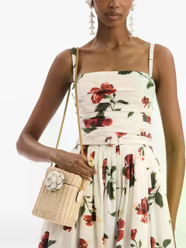 Oscar De La Renta Wicker Floral-applique Shoulder Bag - Neutrals
