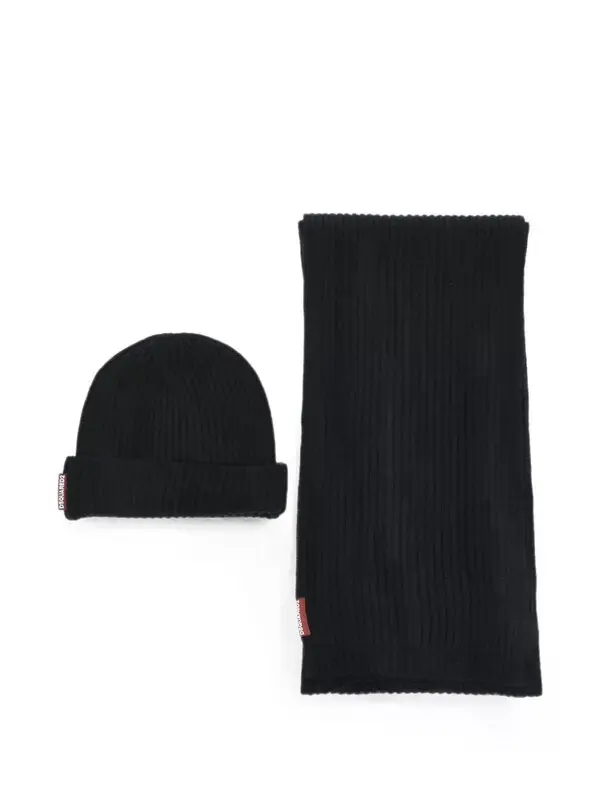 Dsquared2 Ribbed Wool Scarf And Beanie Set - Black